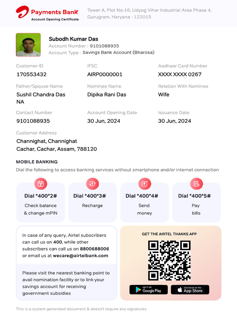 Subodh Kumar Das: 9101088935 Savings Bank Account (Bharosa) | PDF | Finance & Money Management