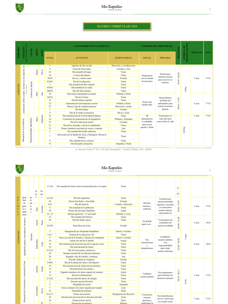 Matriz Curricular de Activdades - Ejm MK | PDF