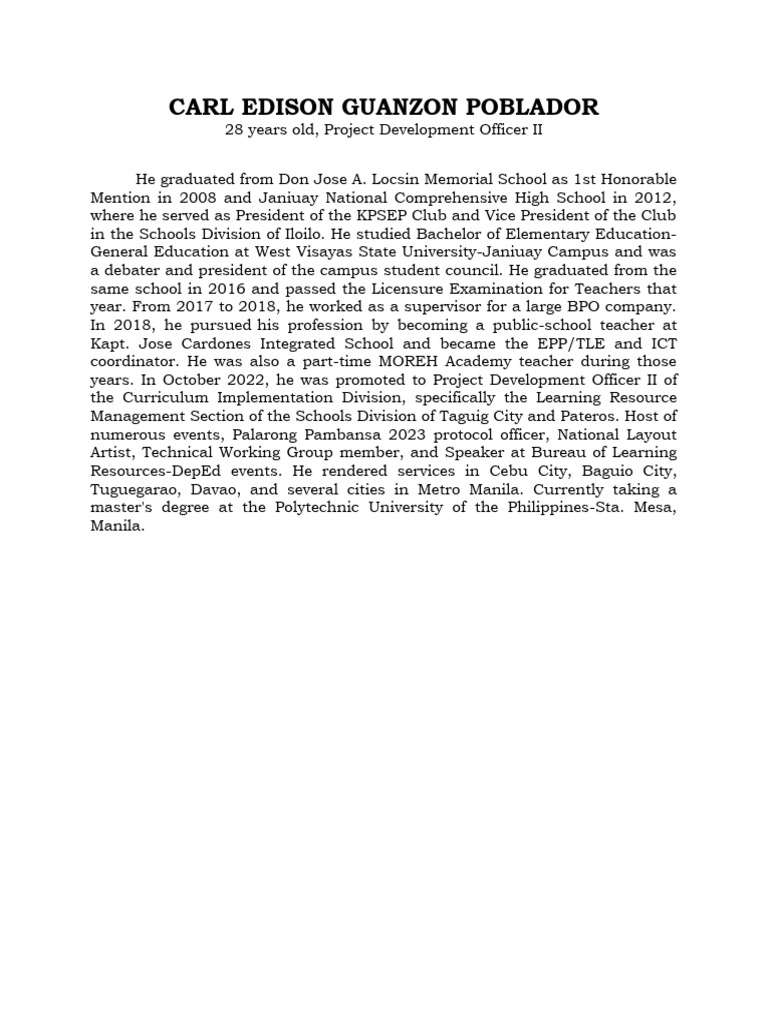 Profile-Carl Edison Guanzon Poblador | PDF