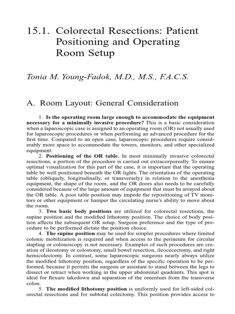 15.1. Colorectal Resections: Patient Positioning and Operating Room ...