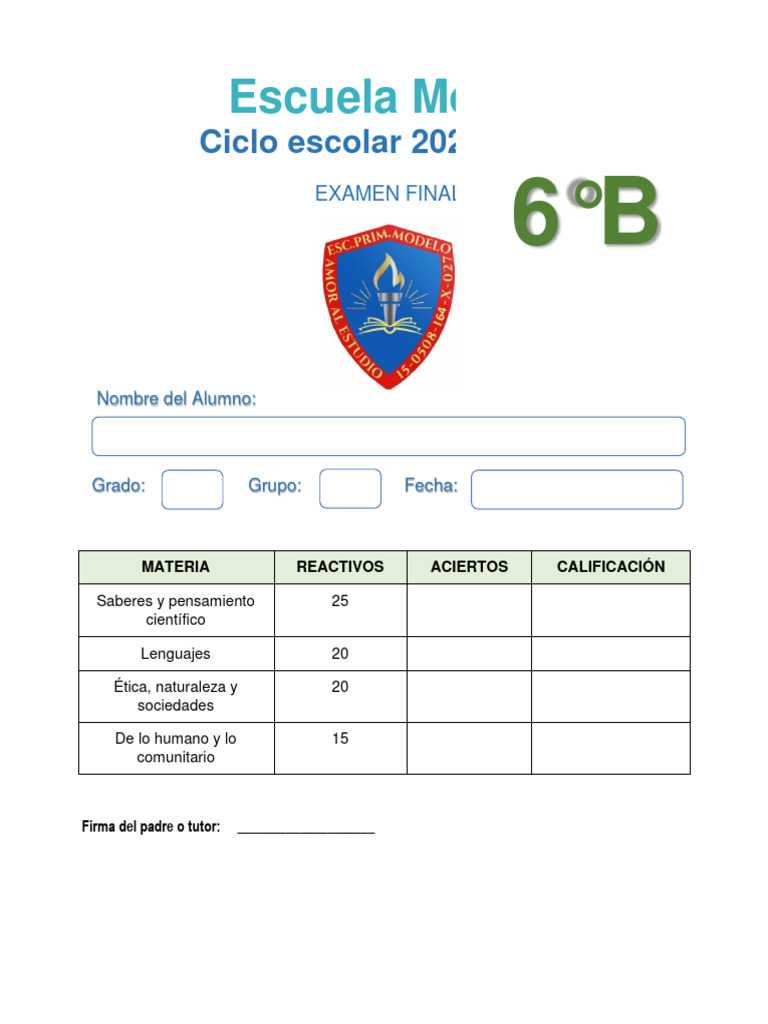 6B Sexto Grado Examen Final - 2023 2024 | Descargar gratis PDF | México | Evolución