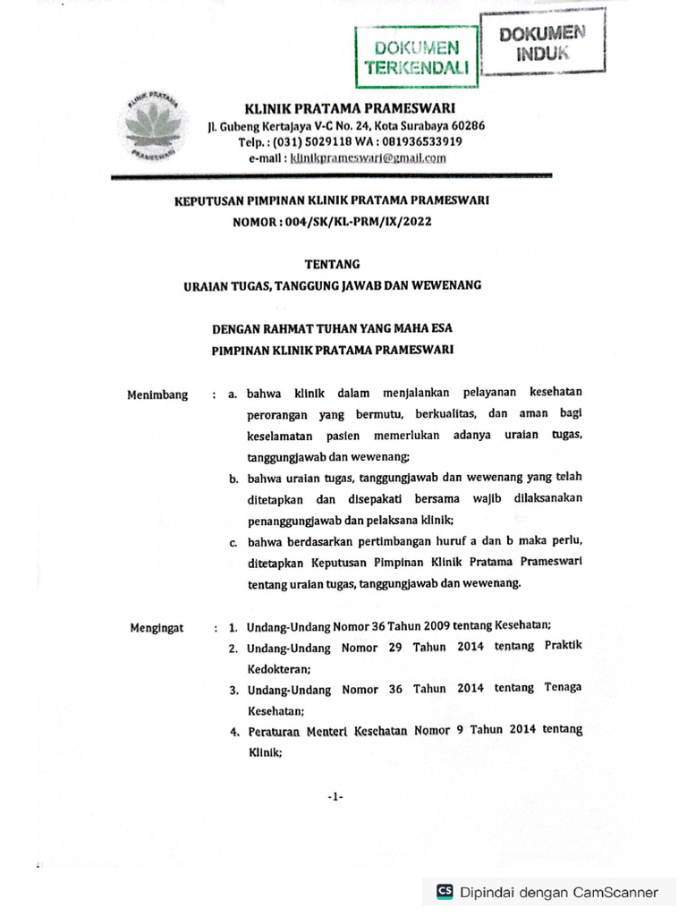 SK Uraian Tugas, Tanggung Jawab Dan Wewenang | PDF | Sains & Matematika