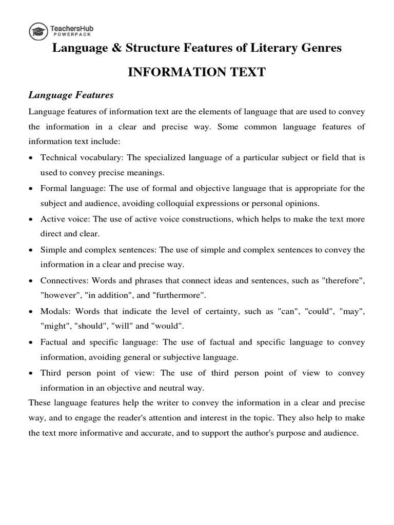 Language and Structure Features of Literary Genres | PDF | Narration | Verb