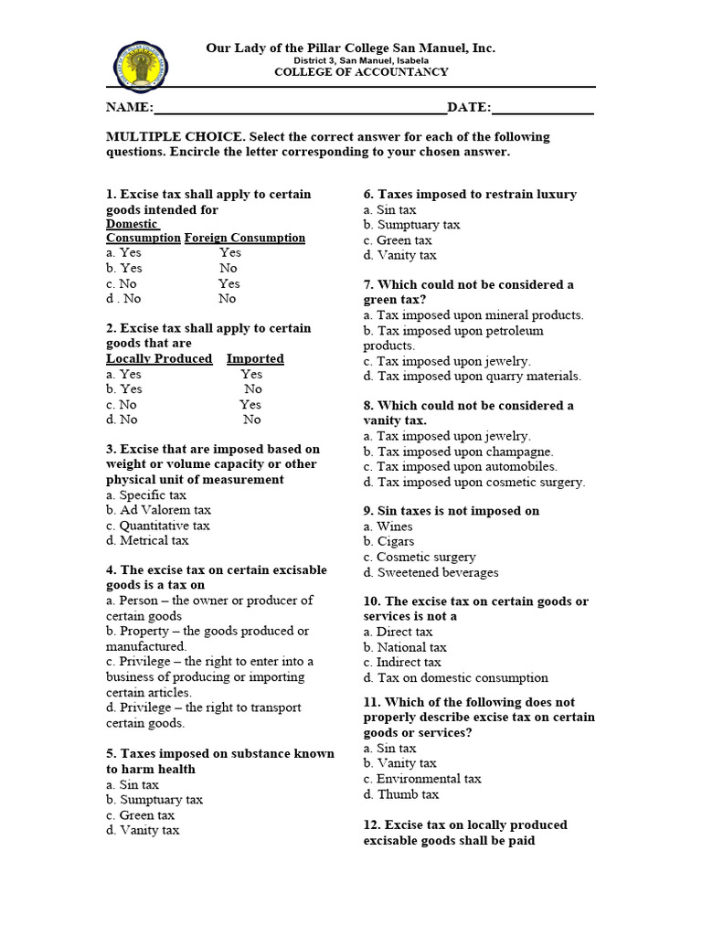 Excise Tax Quiz | PDF | Taxes | Excise