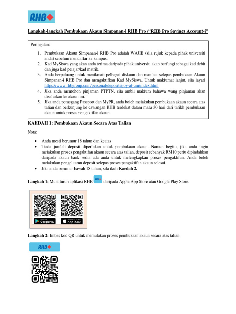 Langkah-Langkah Pembukaan Akaun Simpanan-I RHB Pro - 2024 | PDF