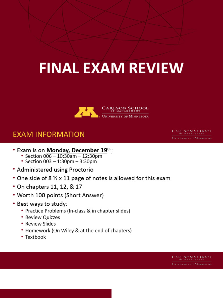 Final Exam Review | PDF | Goodwill (Accounting) | Depreciation