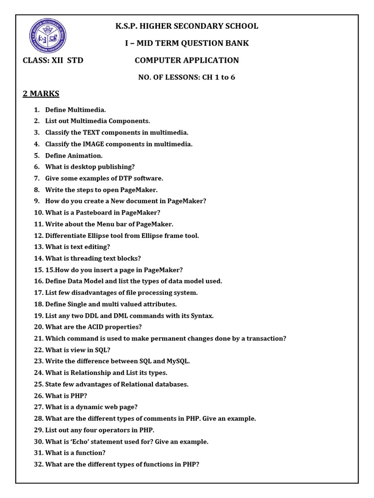 Computer Apllication 12 | PDF | Php | Databases