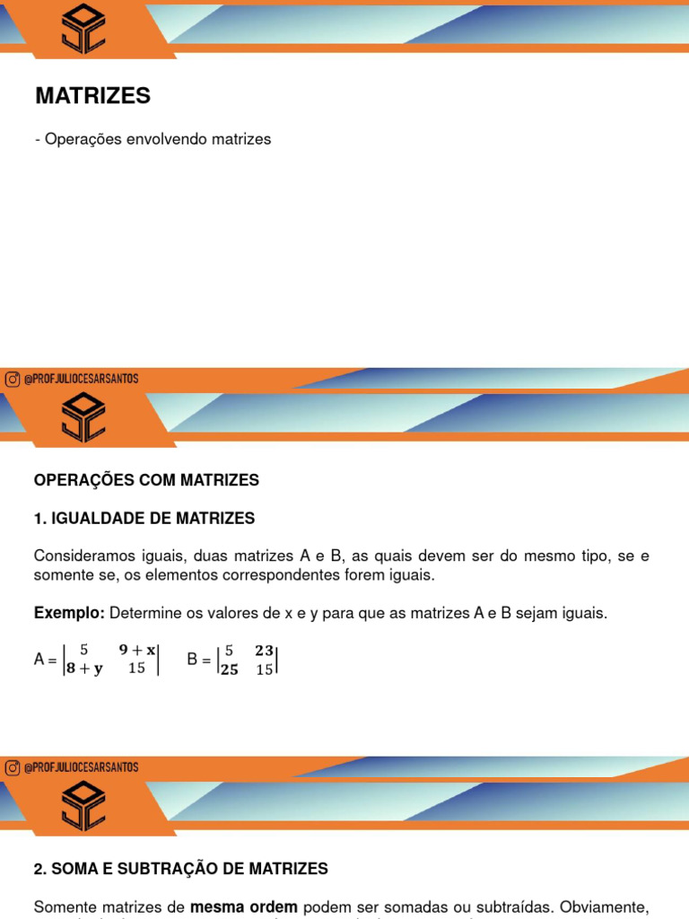 Aula Matrizes II Operações | PDF