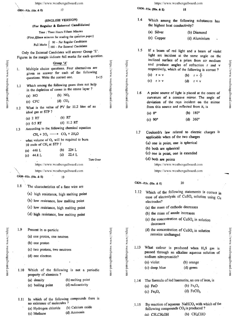 Wb Board Class 10 Physical Science English Version 2020 | PDF