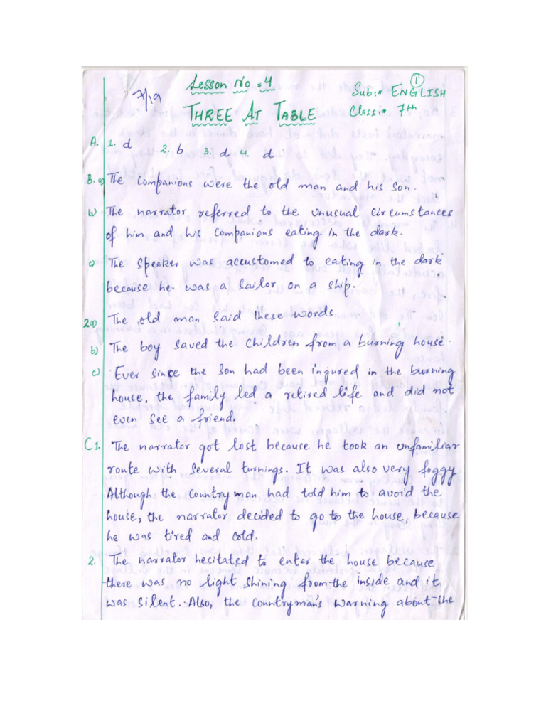 Answer Key For 7th Class Eng | PDF