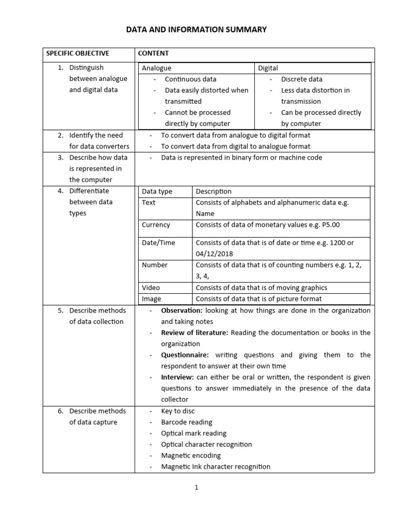 Data and Information Summary | PDF | Data | Computer File