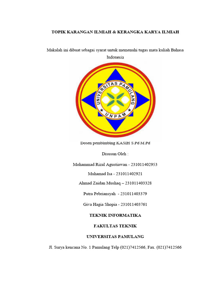 Topik Karangan Ilmiah And Kerangka Karya Ilmiah Pdf 
