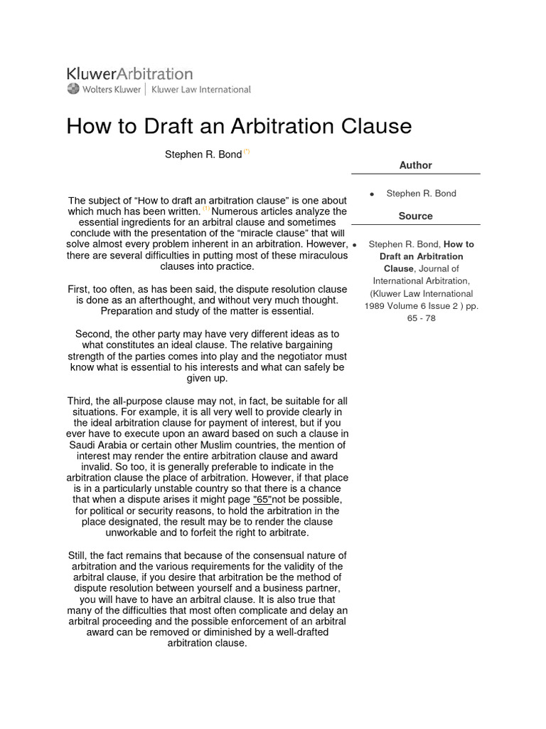 StephenR Bond - How To Draft An Arbitration Clause | PDF | Arbitration ...