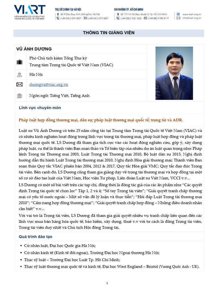 CV - GV - Duong VuAnh - VI | PDF