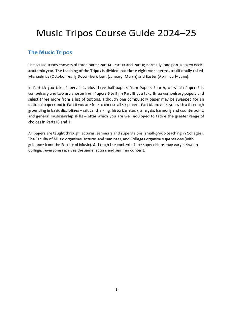 DRAFT Music Tripos Course Guide 2024-25 | PDF | Harmony | Music Theory
