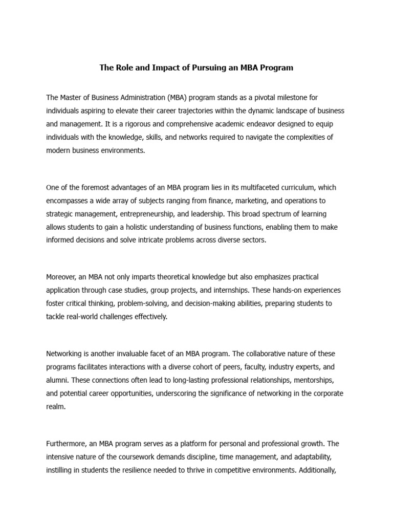 Some Essay About MBA Program | PDF | Master Of Business Administration ...