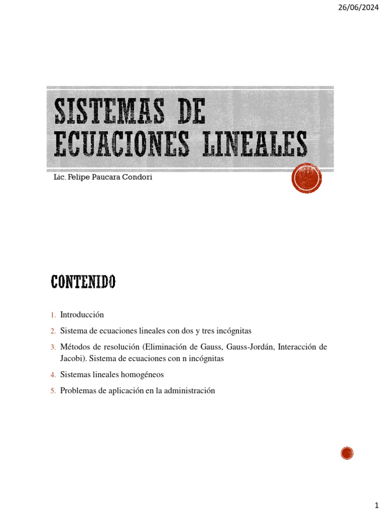 Tema SISTEMAS DE ECUACIONES LINEALES | PDF | Matriz (Matemáticas ...