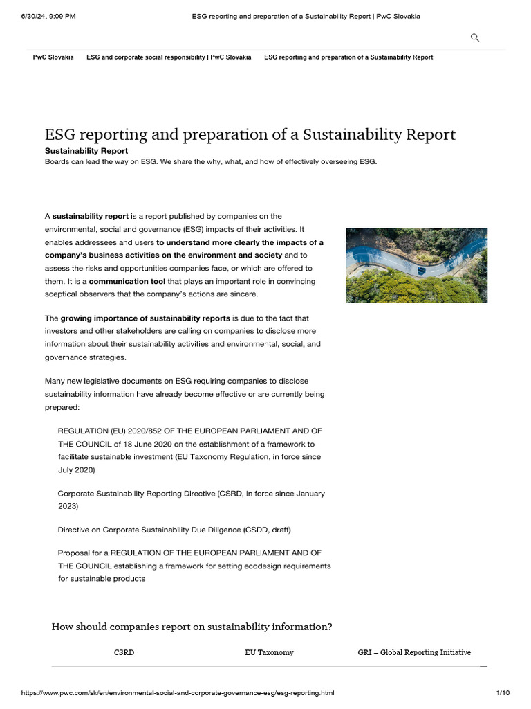 ESG Reporting and Preparation of A Sustainability Report - PWC Slovakia ...
