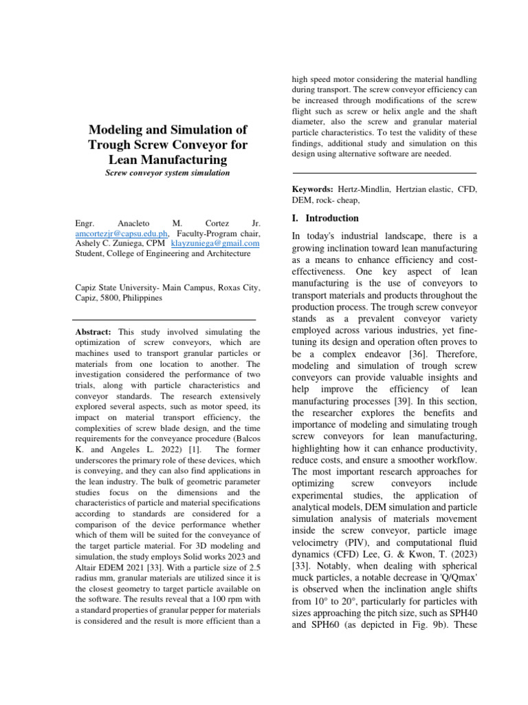 1.0 Modeling and Simulation of Trough Screw Conveyor For Lean Manufacturing-Final | PDF | Lean ...