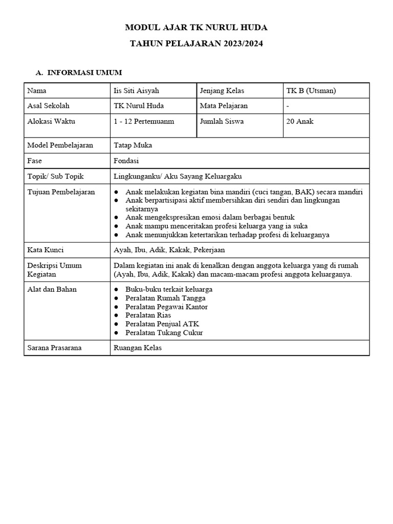 Modul Ajar "Aku Sayang Keluargaku" | PDF