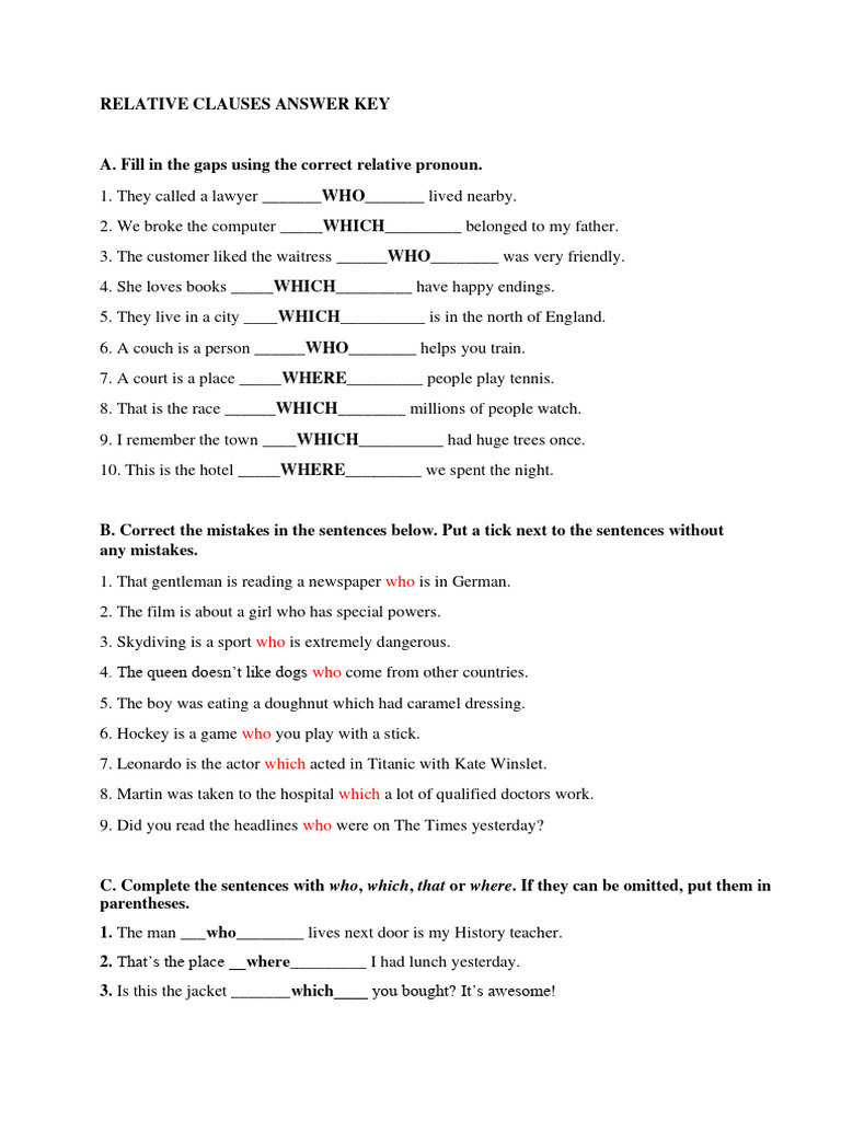 Relative Clauses Answer Key | PDF | York