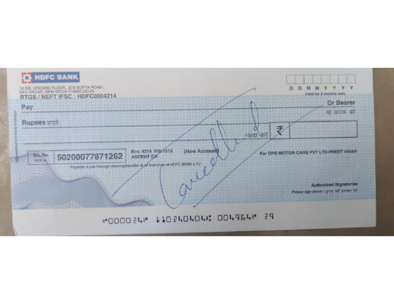 DPS Cancelled Cheque | PDF