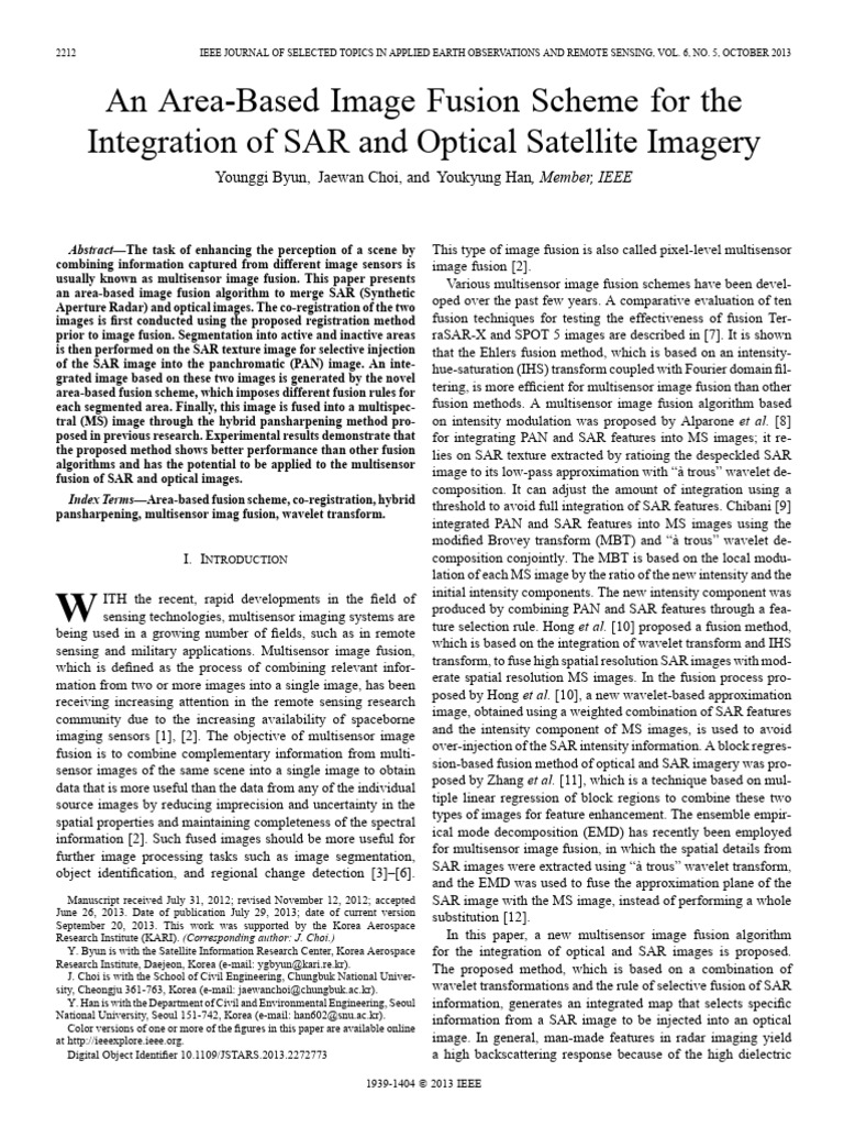 An Area-Based Image Fusion Scheme For The Integration of SAR and Optical Satellite Imagery | PDF ...