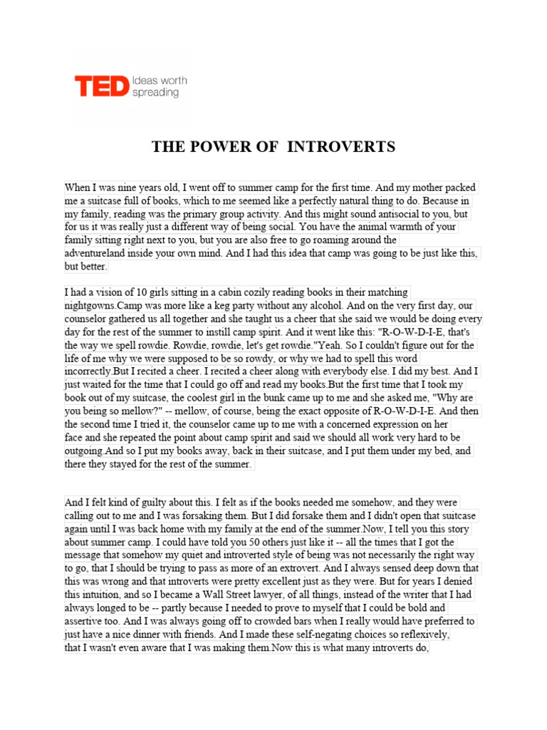 The Power of Introverts | PDF | Extraversion And Introversion | Psychological Concepts