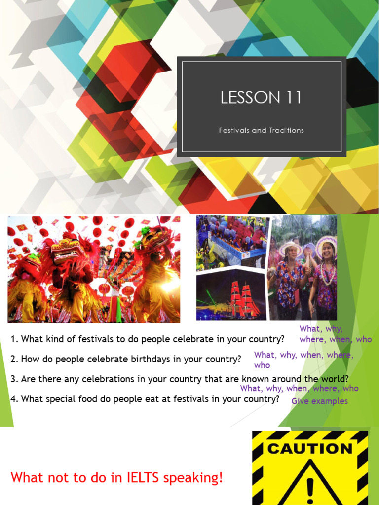 Festivals and Traditions in IELTS Speaking | PDF | Holidays | Vocabulary