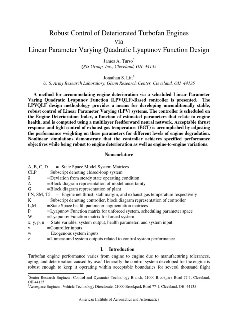 Robust Control of Deteriorated Turbofan Engines Via Linear | PDF | Control Theory | Applied ...