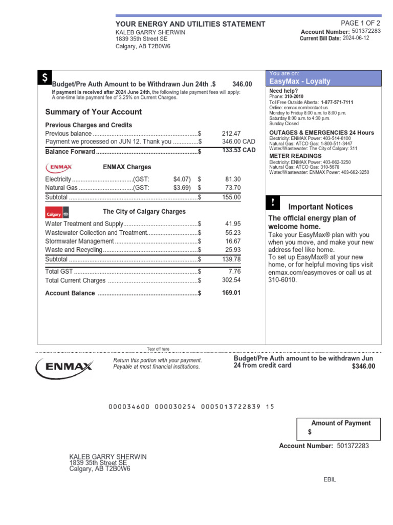 Enmax Bill June 12th | PDF