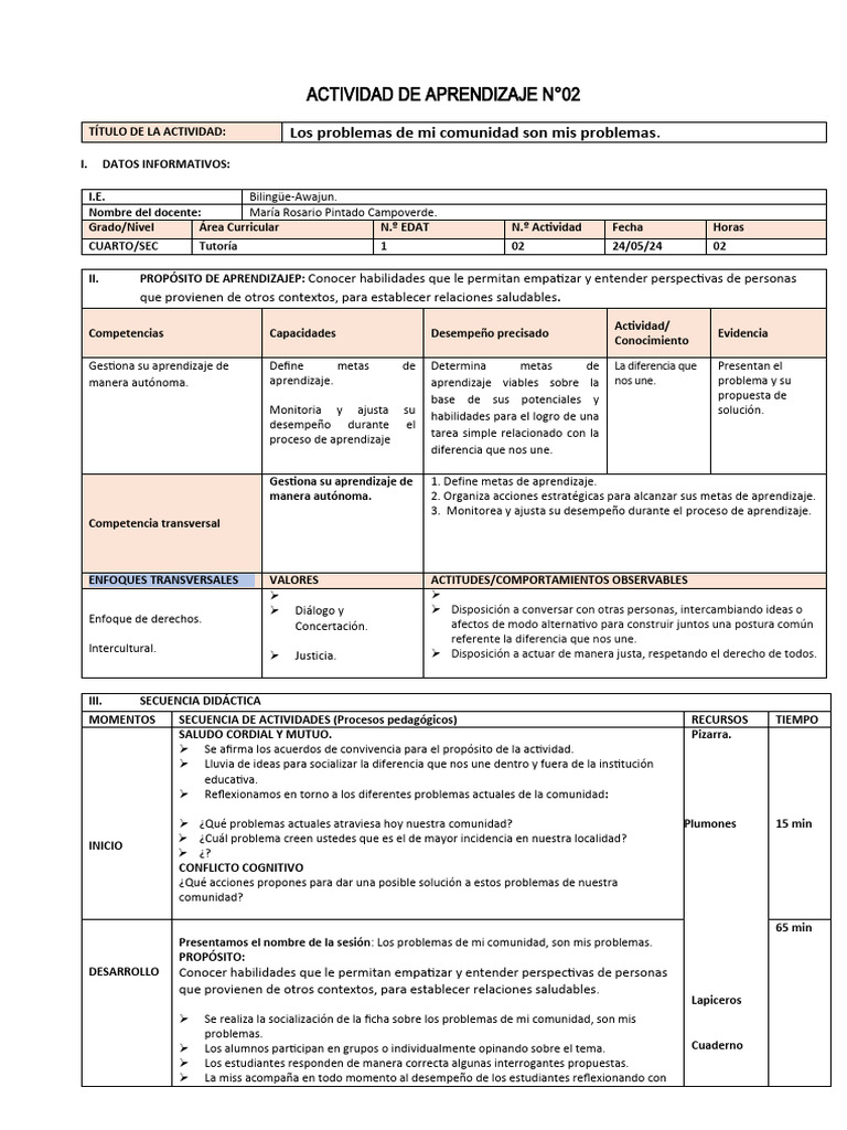 4° Sesion-02-Tutoria 2024 | PDF | Aprendizaje | Ciencia cognitiva