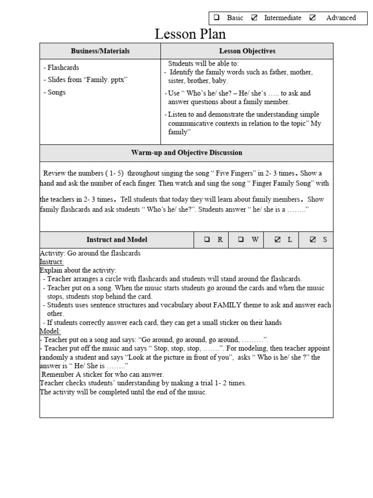 Lesson Plan 1 | PDF | Flashcard | Lesson Plan