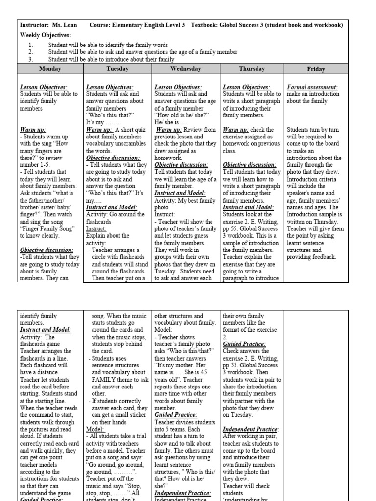 Weely Lesson Plan | PDF | Behavior Modification | Learning