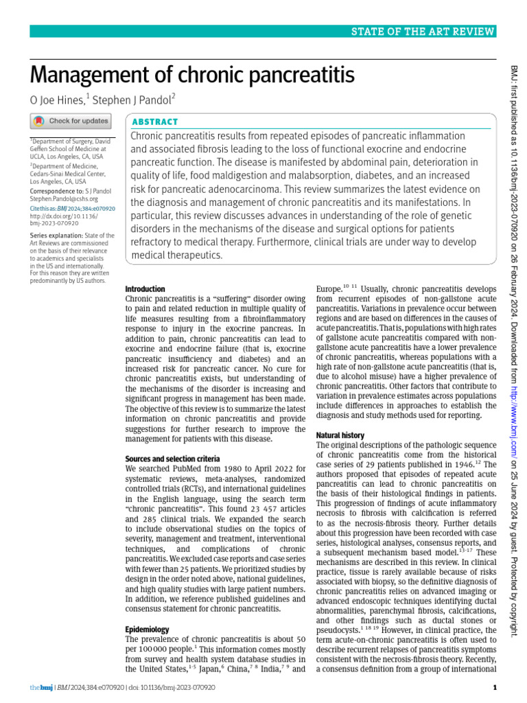 Management of Chronic Pancreatitis BMJ | PDF | Pancreas | Pancreatic Cancer