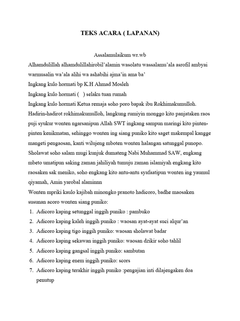 Teks Acara | PDF | Seni & Disiplin Bahasa | Kajian Bahasa Asing