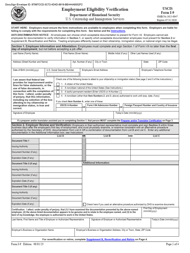 Employment Eligibility Verification: U.S. Citizenship and Immigration ...