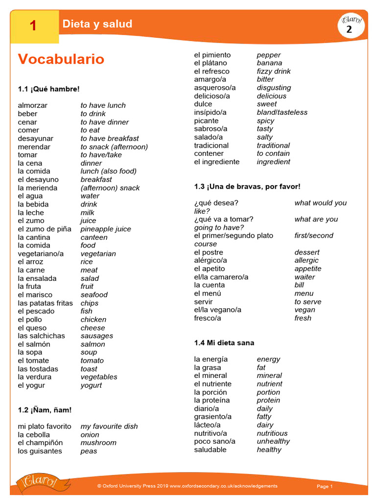 Vocab Page | PDF | Alimentos | Cocina