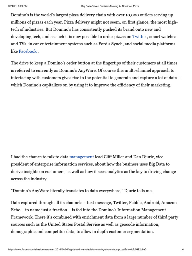 Big Data-Driven Decision-Making at Domino's Pizza | PDF | Analytics ...