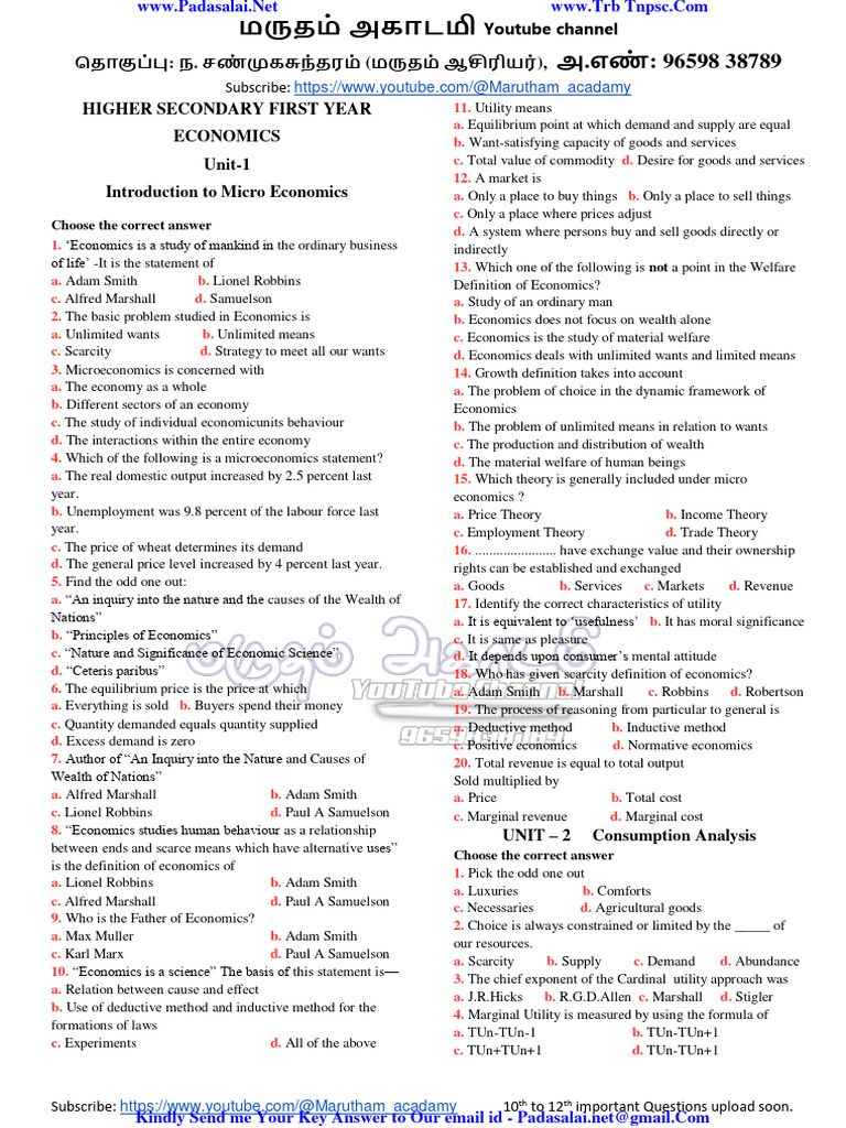 11th Economics One Mark Questions PDF | PDF | Economics | Elasticity ...
