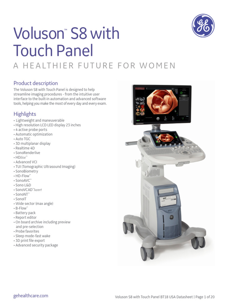GE S8-with-Touch Datasheet | PDF | Medical Ultrasound | Data Compression