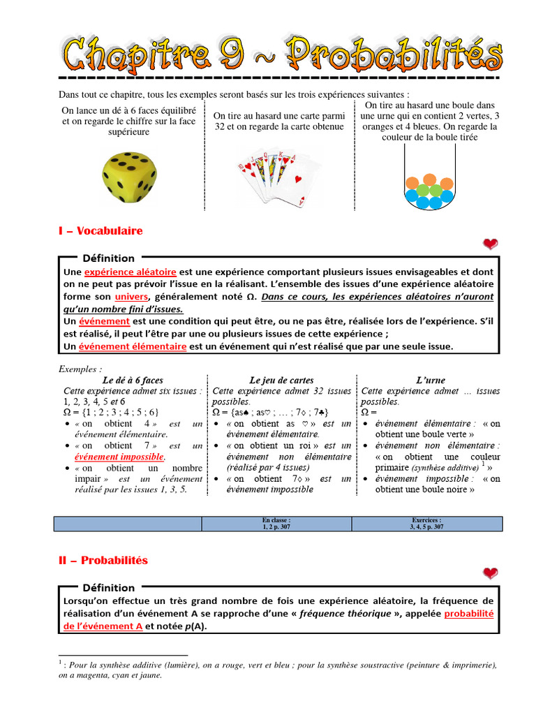 Cours de Probabilités pour 3ème | PDF | Probabilité | Dé