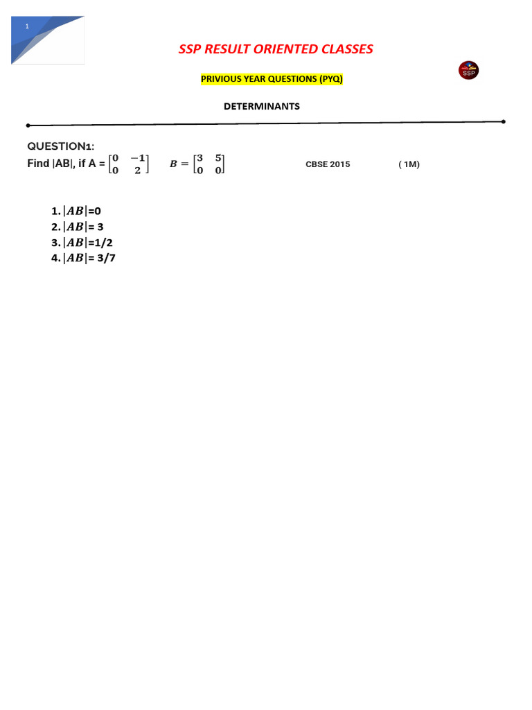 Determinants Pyq 6 | PDF | Algebra | Mathematical Objects