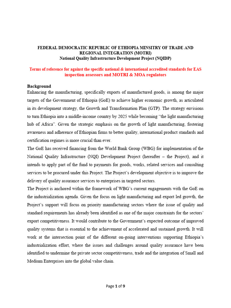 TOR Lead Assessor Training-EAS-IAD - 2015 | PDF | Ethiopia | Capacity ...