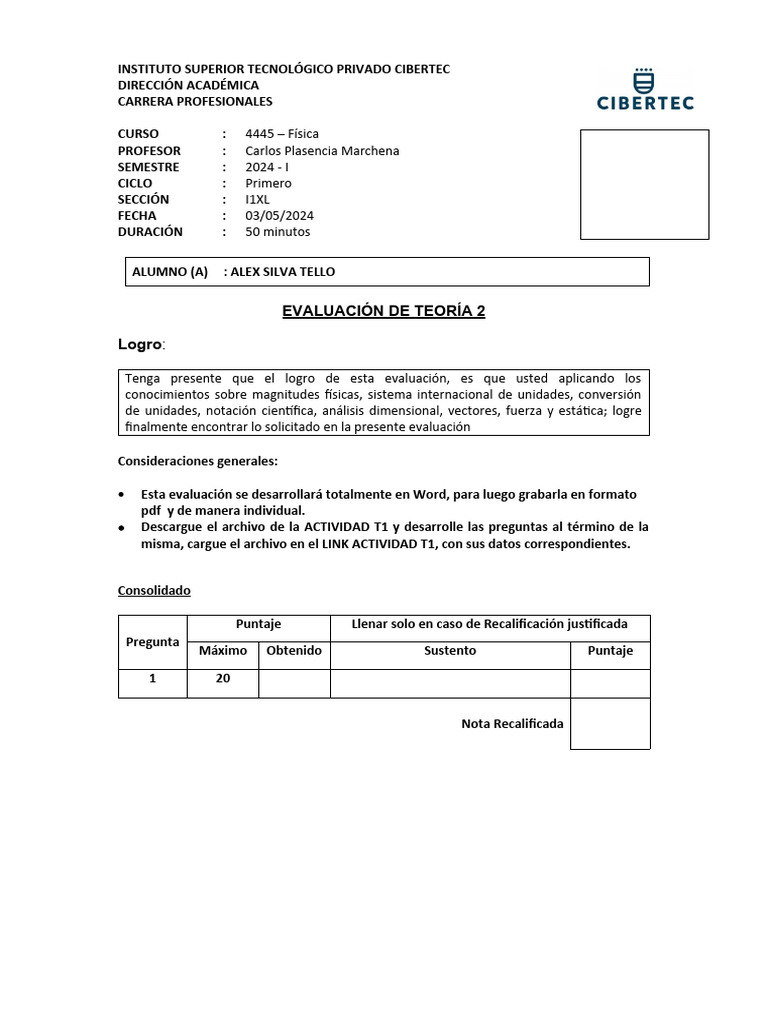 4445 - Física - I1XL - 00 - EVALUACION - T2 - Carlos - Plasencia ...