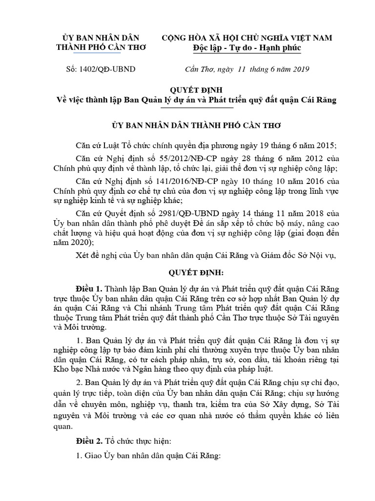 QD 1402 Thanh Lap Ban QLDA Phat Trien Quy Dat | PDF