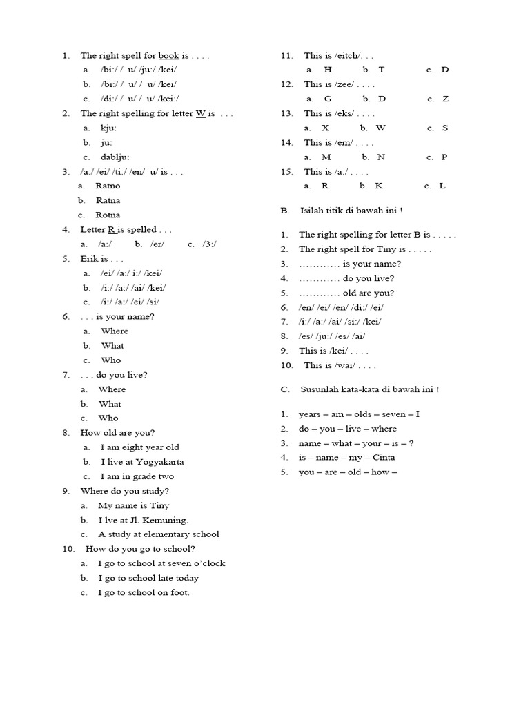 Soal Bahasa Inggris Sd Kelas 1 Spelling Pdf