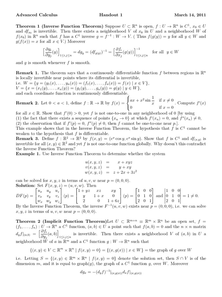 2010 AdvancedCalculus Handout 1 | PDF | Algebra | Functions And Mappings