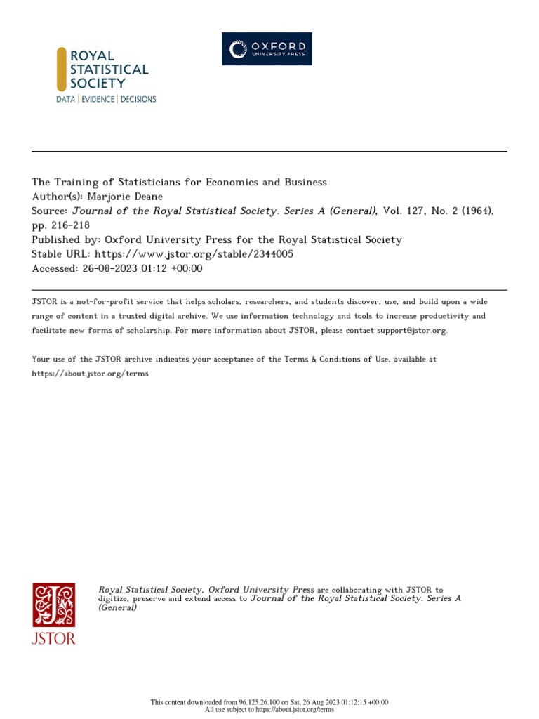 1964-Deane-The Training of Statisticians For Economics and Business | PDF | Statistics | Economics