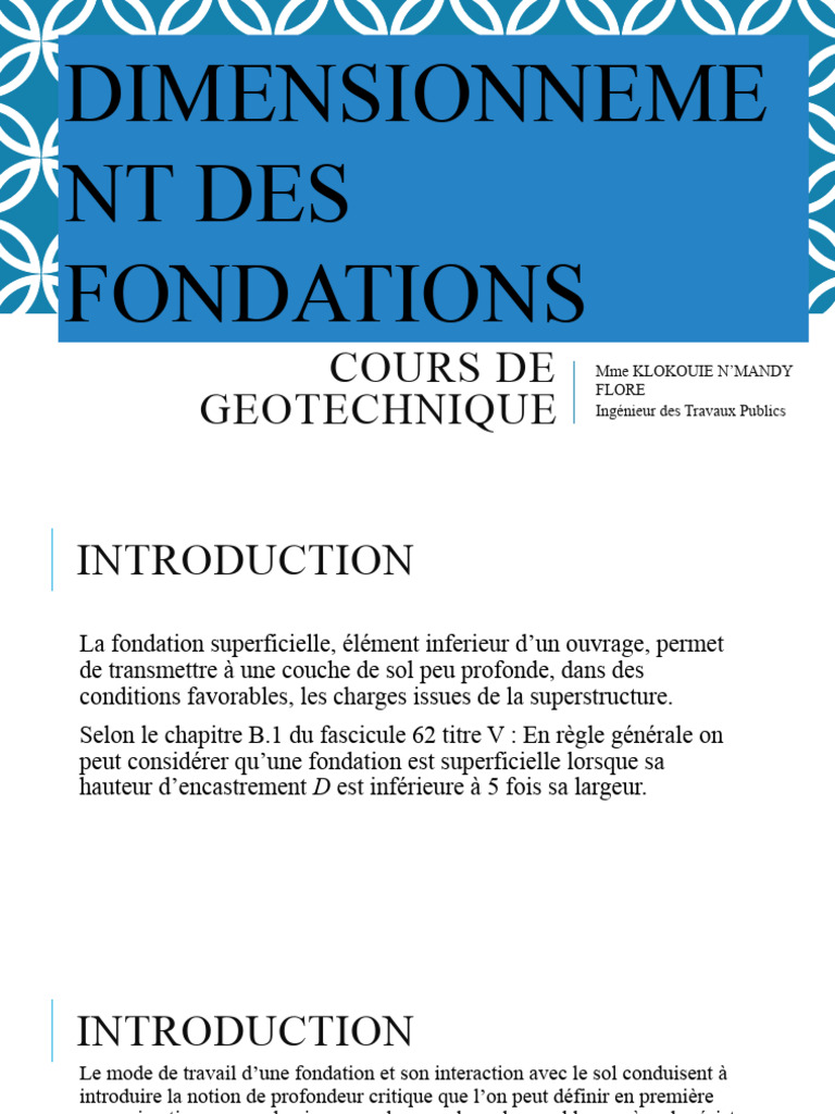 Cours de Geotechnique - Dimensionnement Des Fondations | PDF ...